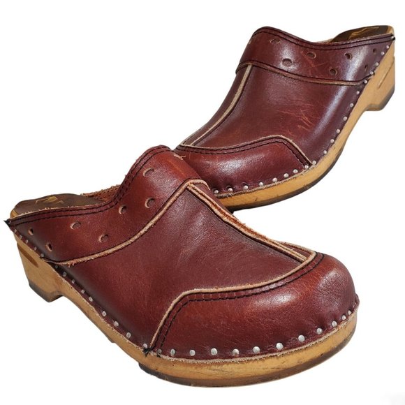 Bastad | Shoes | Bastad Original Brown Leather Mules Wood Sole Clogs ...